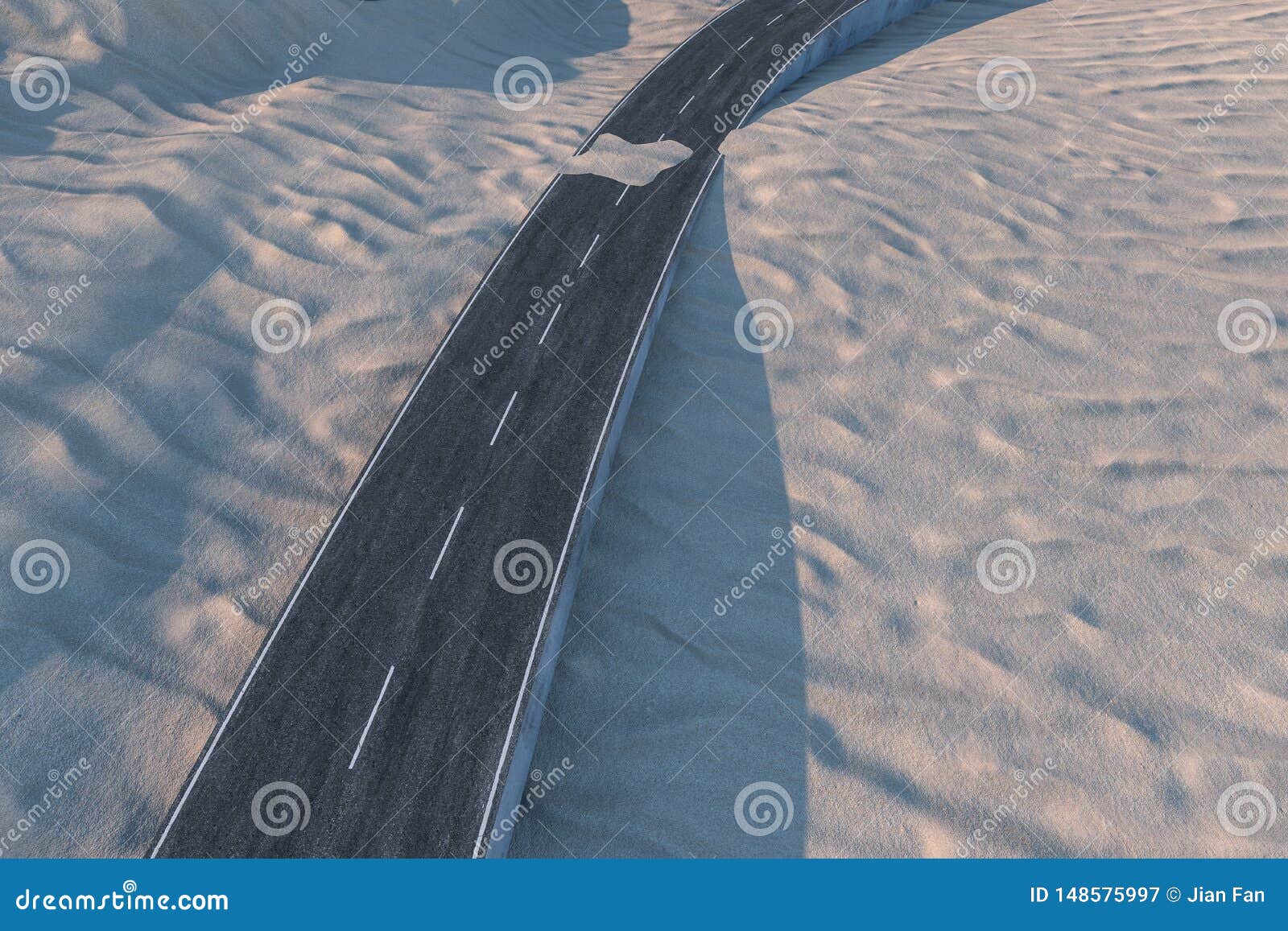 The Waving Road in the Desert, 3d Rendering Stock Illustration ...