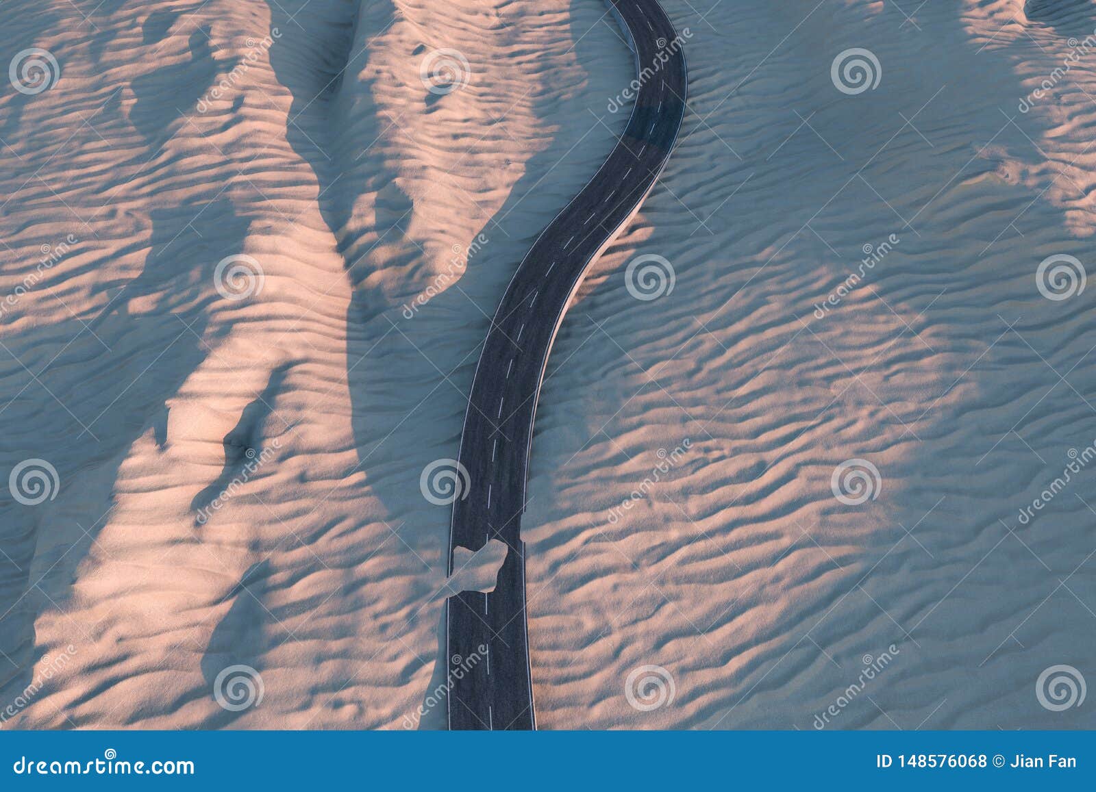 The Waving Road in the Desert, 3d Rendering Stock Illustration ...