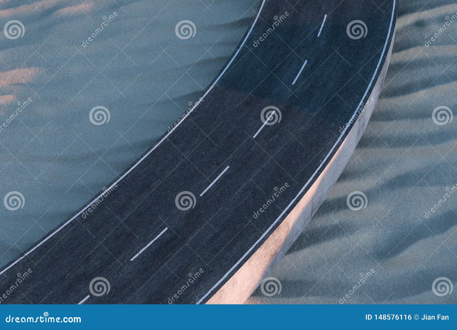 The Waving Road in the Desert, 3d Rendering Stock Illustration ...