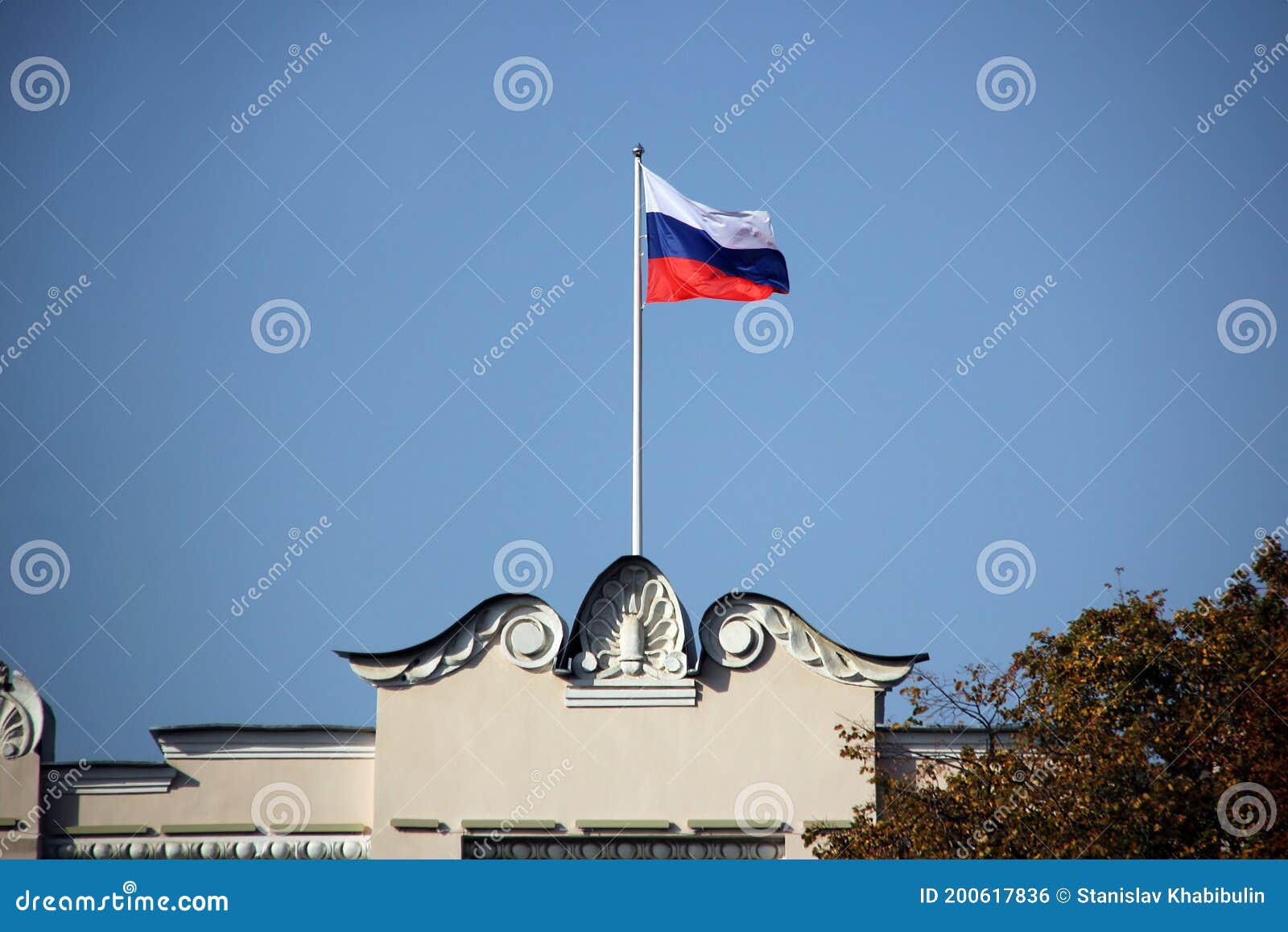 Waving Russian Flag on the Building Stock Photo - Image of flag, blue ...