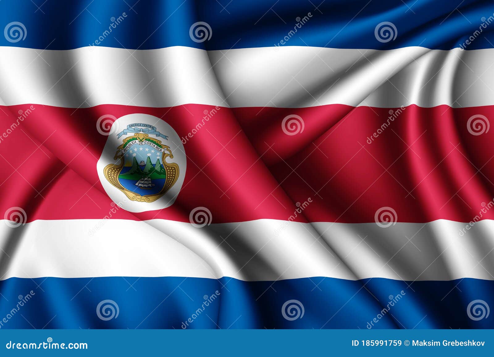 Waving Silk Flag of Costa Rica Stock Illustration - Illustration of ...