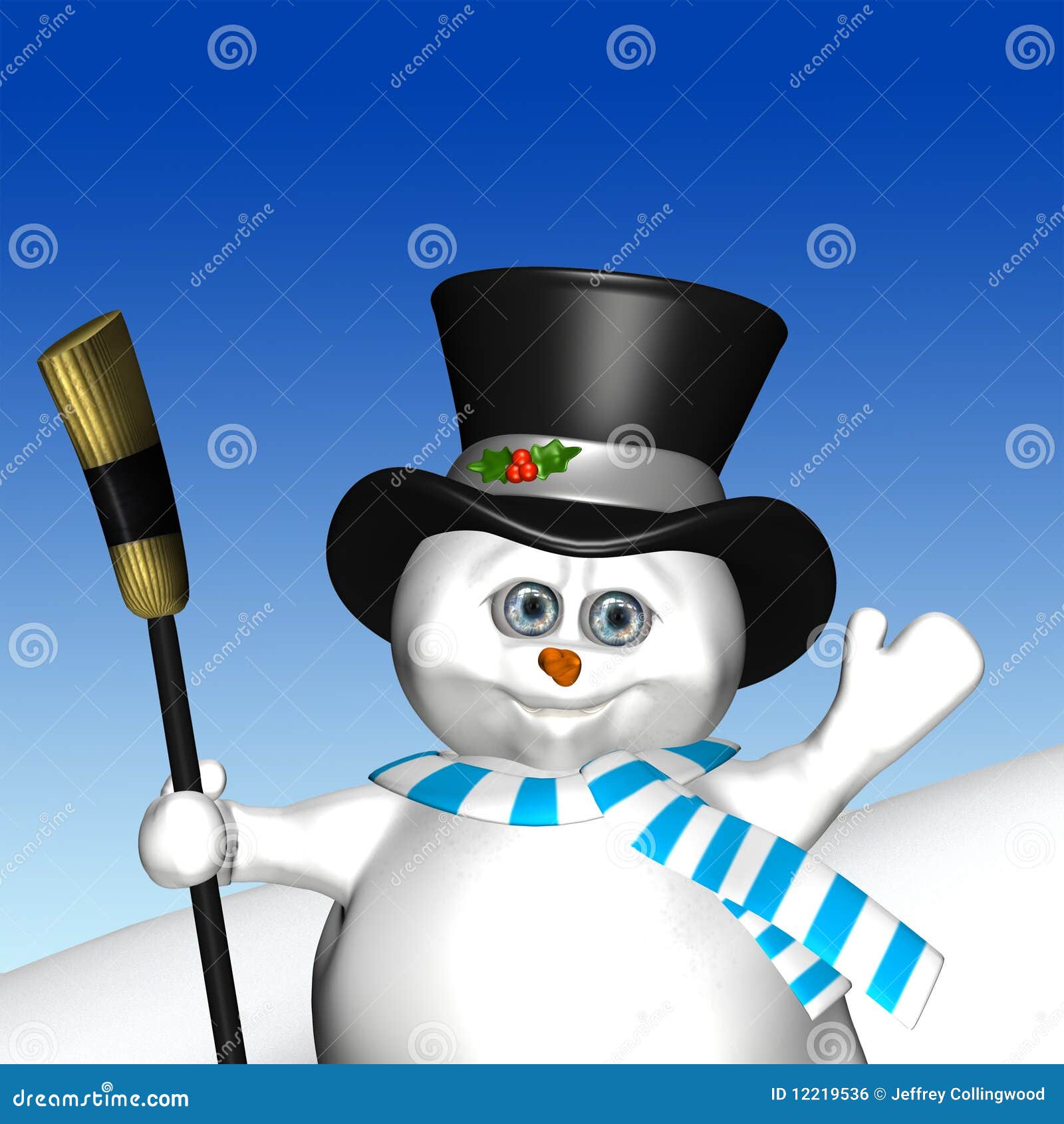 Waving Snowman stock illustration. Illustration of holly - 12219536
