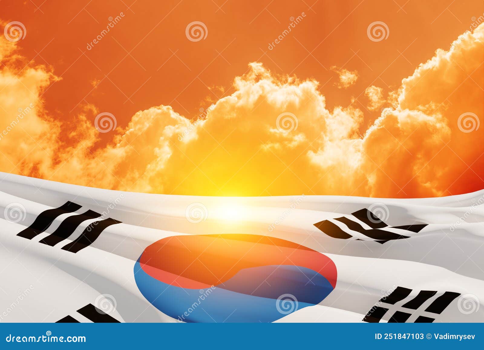 Waving South Korea Flag on Sunset Sky. Stock Illustration ... Waving South Korea Flag on Sunset Sky. Stock Illustration ...