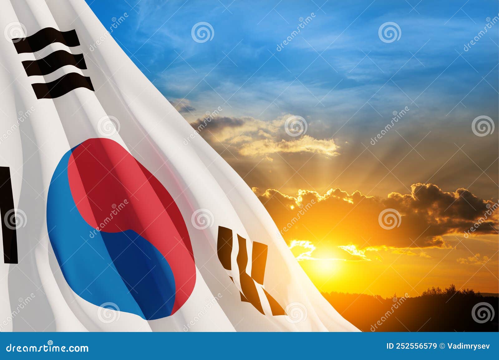 Waving South Korea Flag on Sunset Sky. Stock Image - Image of nation ... Waving South Korea Flag on Sunset Sky. Stock Image - Image of nation ...