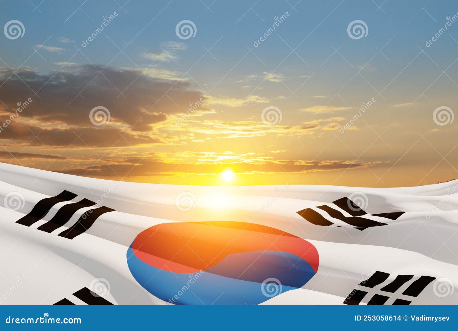 Waving South Korea Flag on Sunset Sky. Stock Photo - Image of ... Waving South Korea Flag on Sunset Sky. Stock Photo - Image of ...