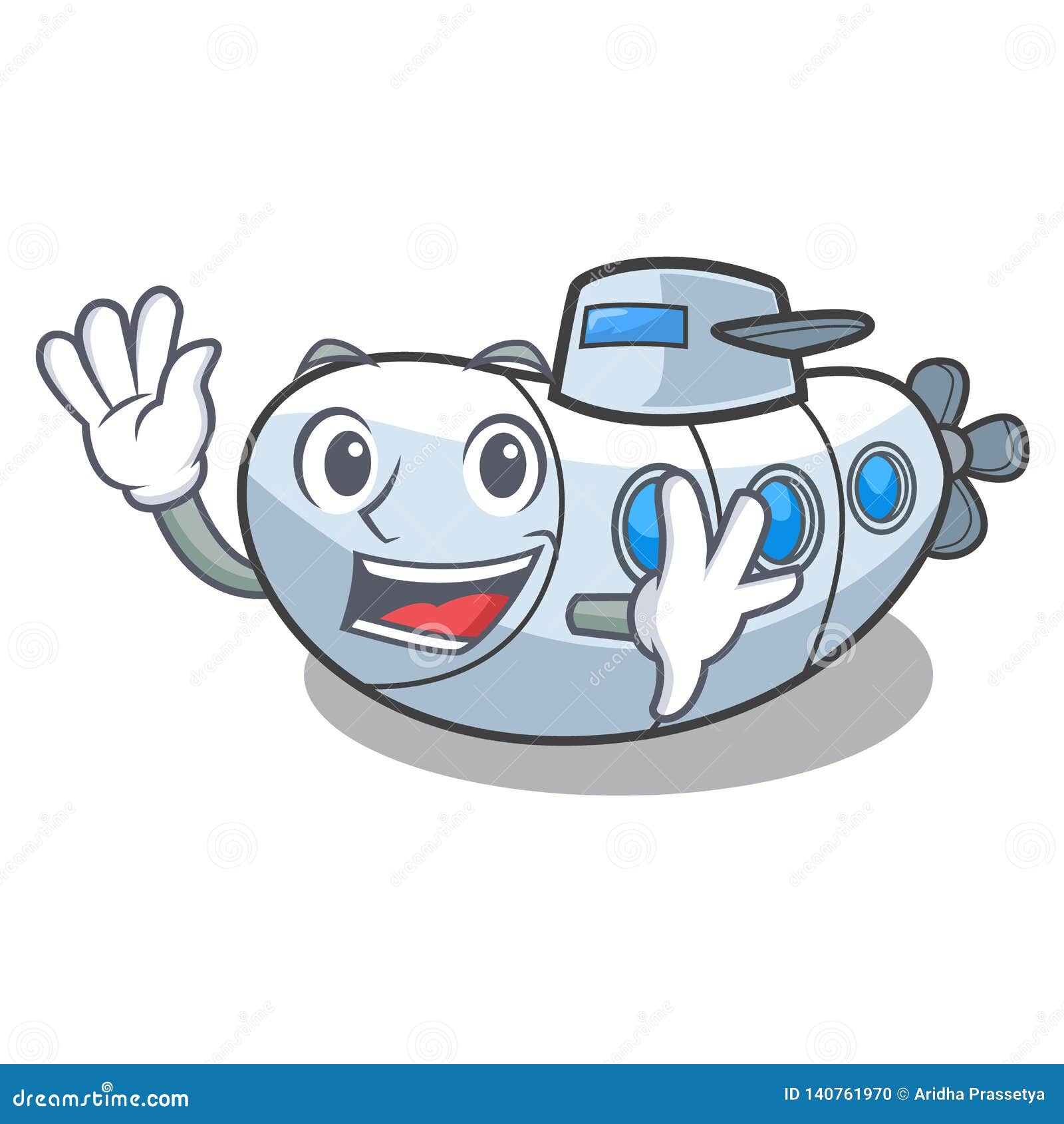 Waving Submarine in the a Cartoon Shape Stock Vector - Illustration of ...