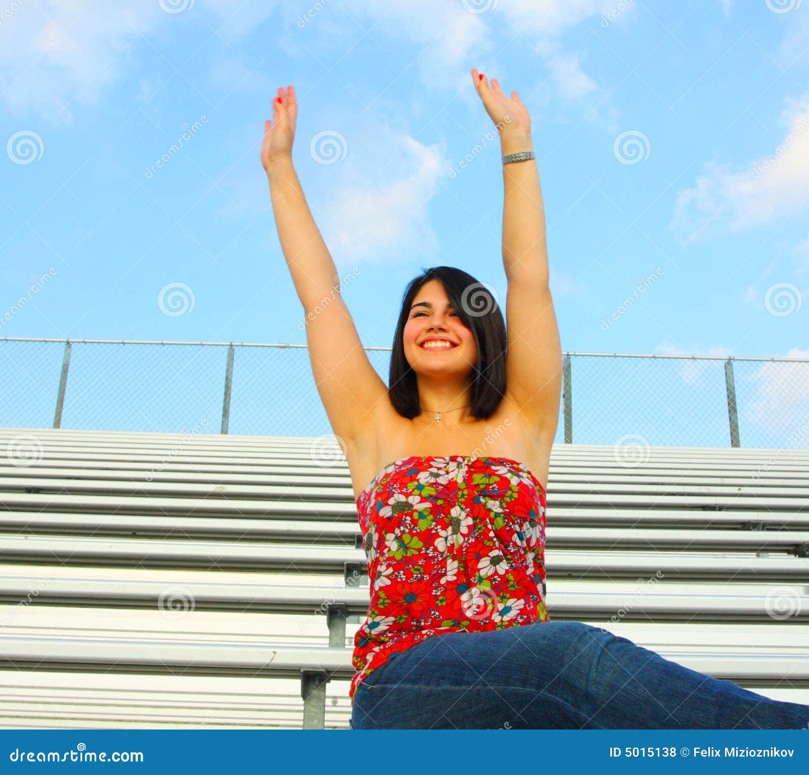 Waving to Friends stock photo. Image of beauty, bleachers - 5015138
