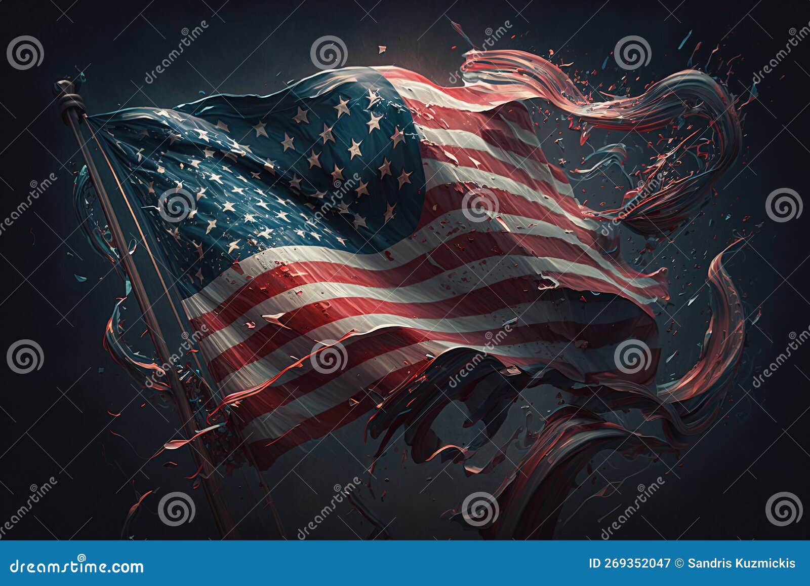 Waving Torn USA Flag. Generative AI Stock Illustration - Illustration ...