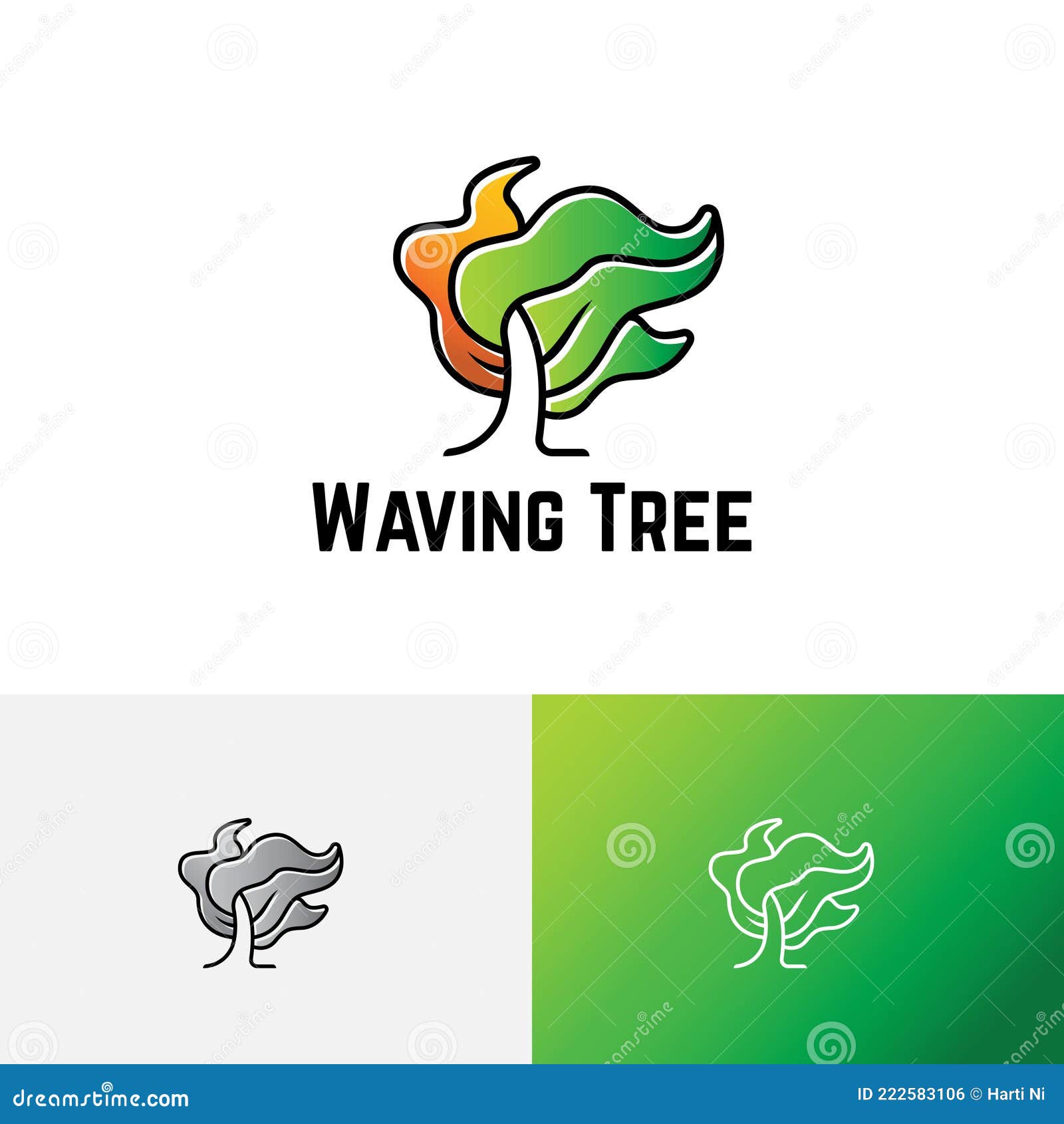 Waving Tree Blown Wind Nature Ecology Green Logo Stock Vector ...