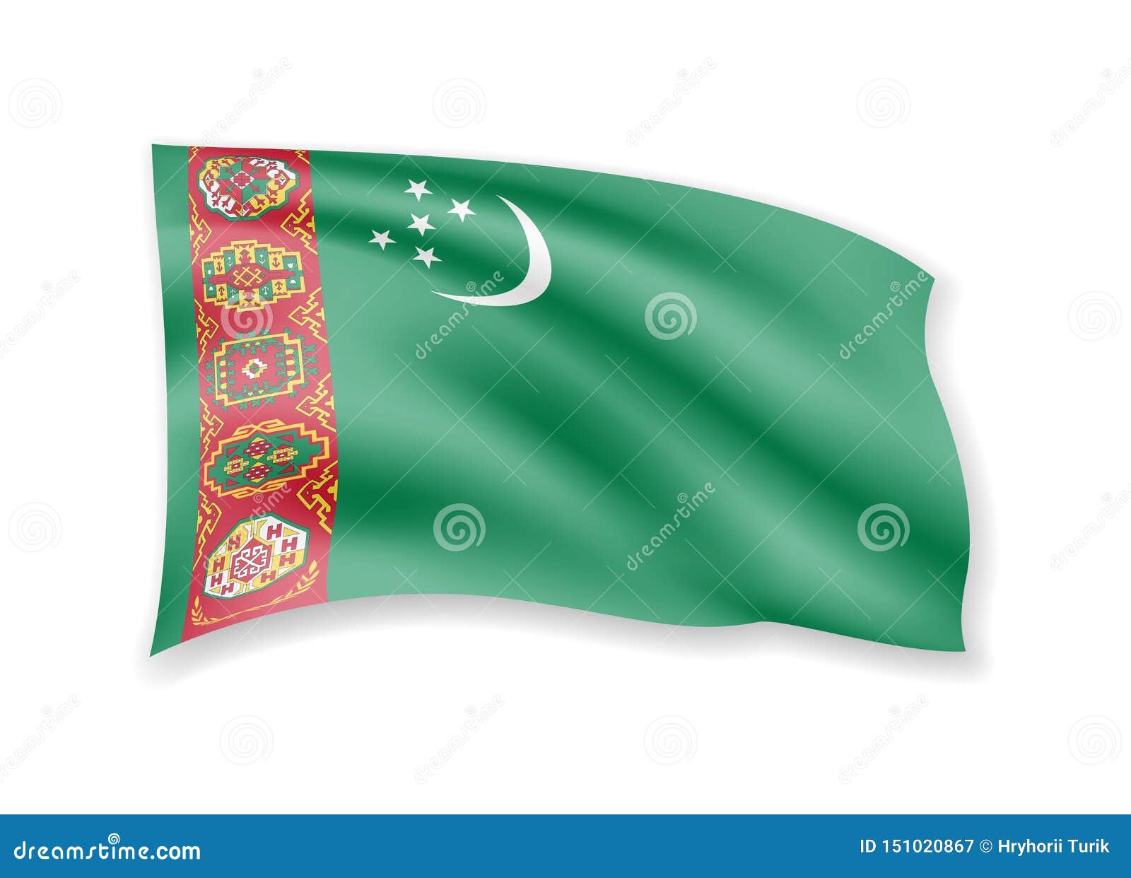 Waving Turkmenistan Flag On White Flag In The Wind Stock Illustration