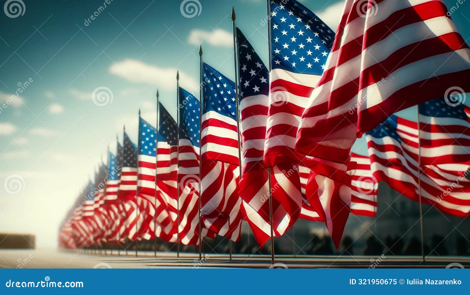 Waving US Flags Aligned in a Row. AI Generated Stock Illustration ...