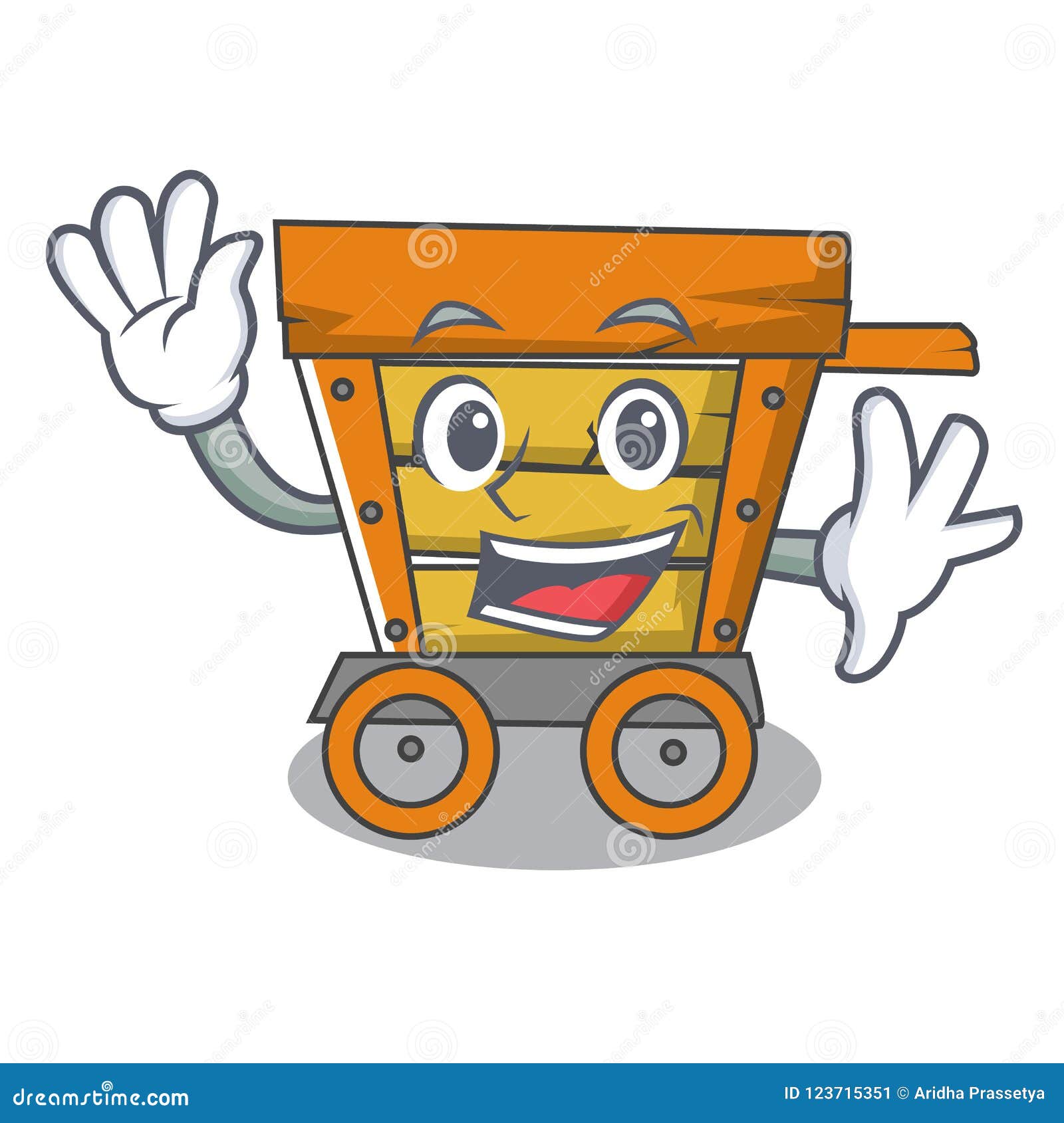 Waving Wooden Trolley Character Cartoon Stock Vector - Illustration of ...