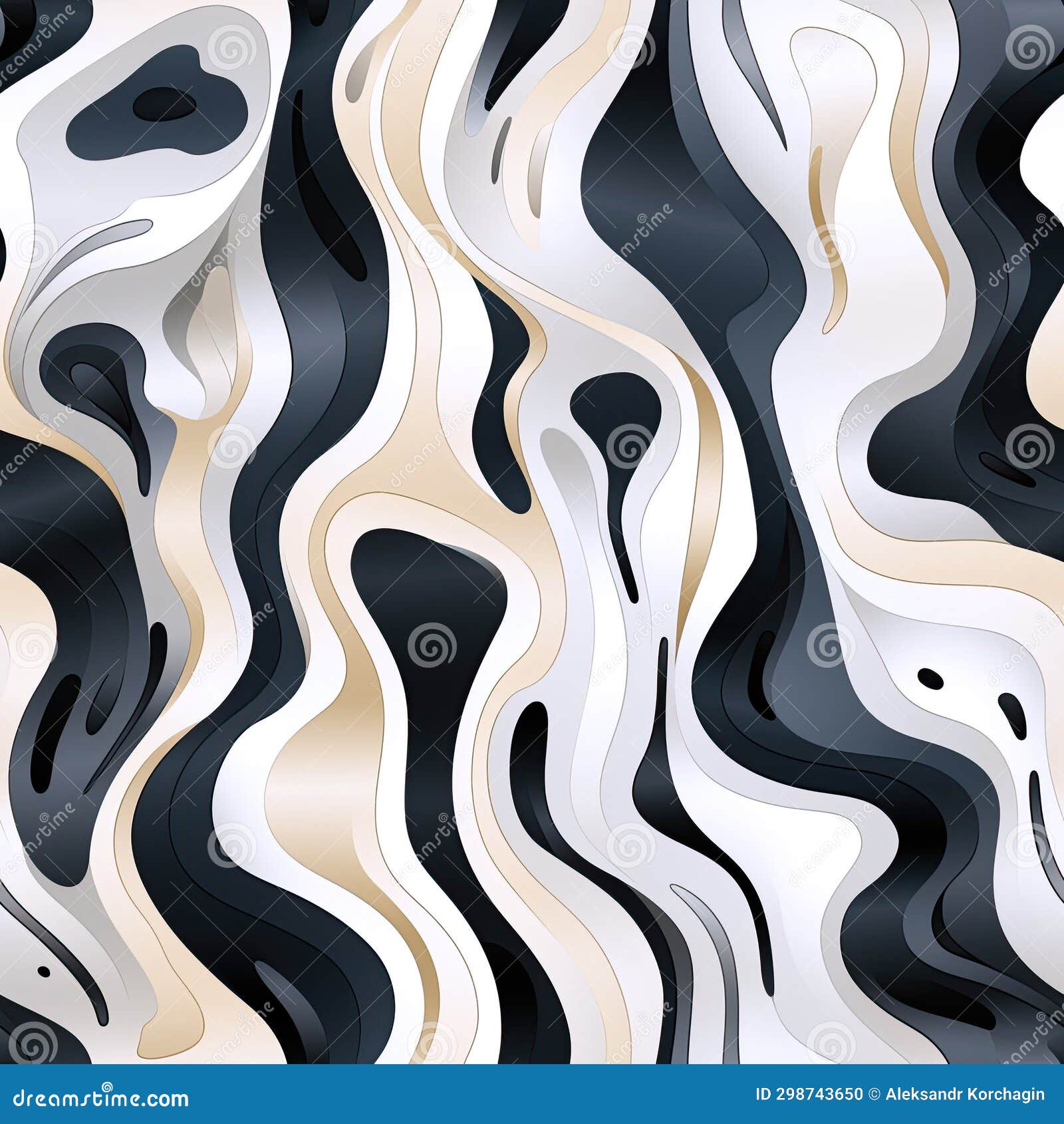 Wavy Abstract Pattern Texture with Volumetric 3d Black White Waves ...