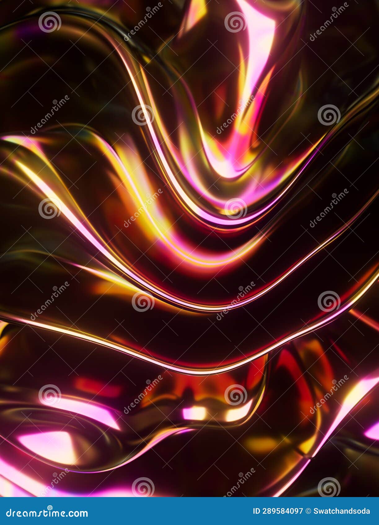 Wavy Abstract Refracted 3D Liquid Metal Rendered Background Stock ...