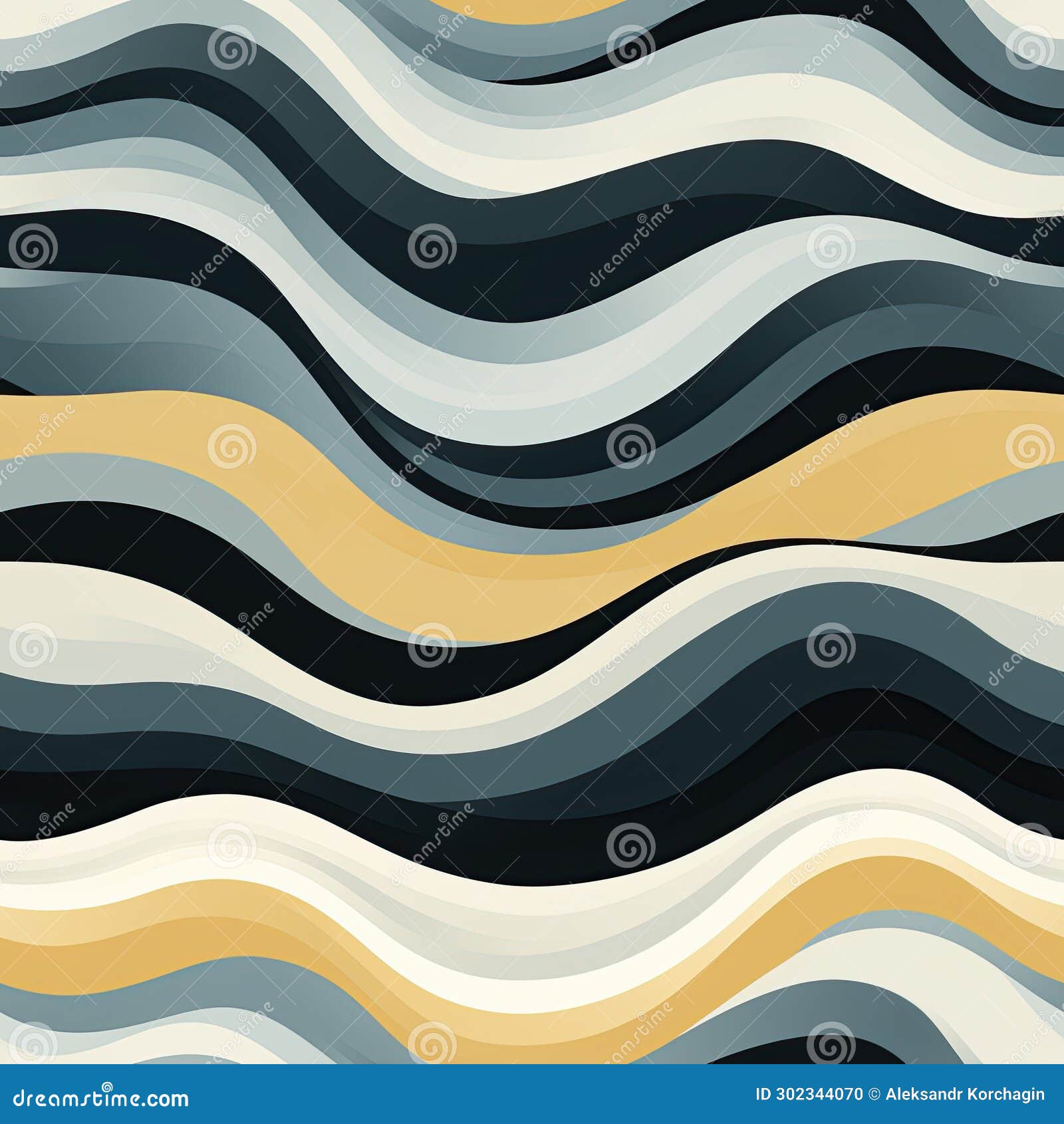 Wavy Abstract Seamless Pattern with White Yellow Waves Stripes on Black ...