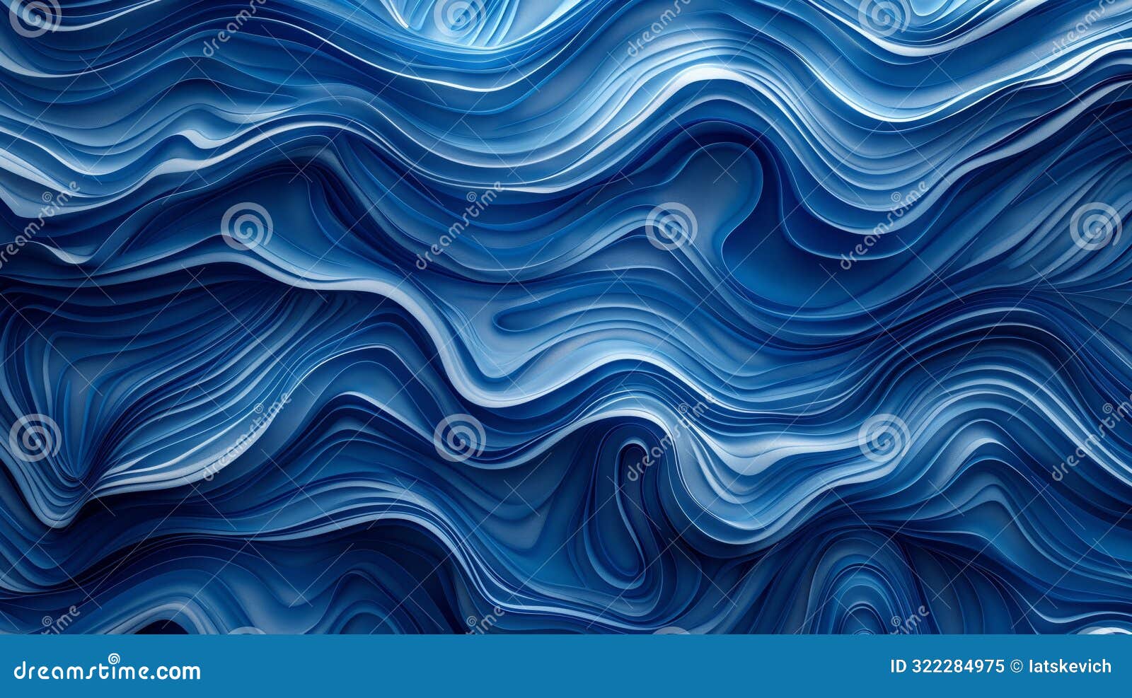 A Wavy Blue Pattern of Many Smooth 3d Lines. Top View Background. Stock ...