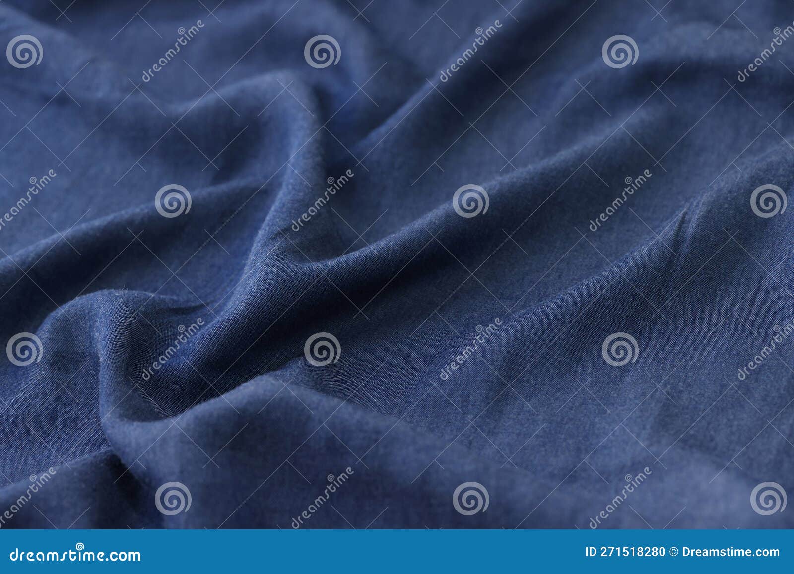 Wavy Blue Textile As Background. Blue Unicolor Fabric Close Up. Stock ...