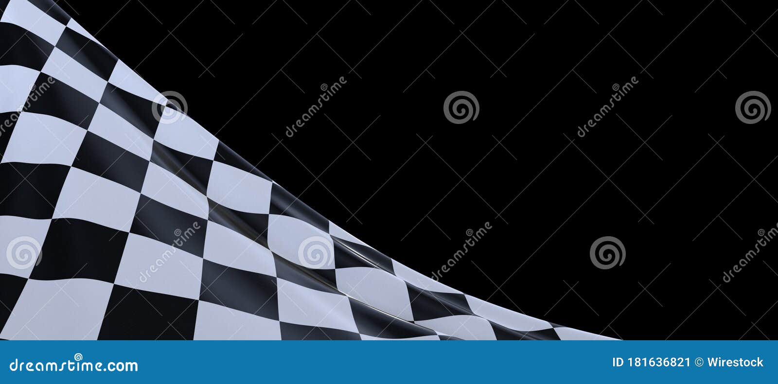 Wavy Checkered Flag Under The Lights Isolated On A Black Background ...