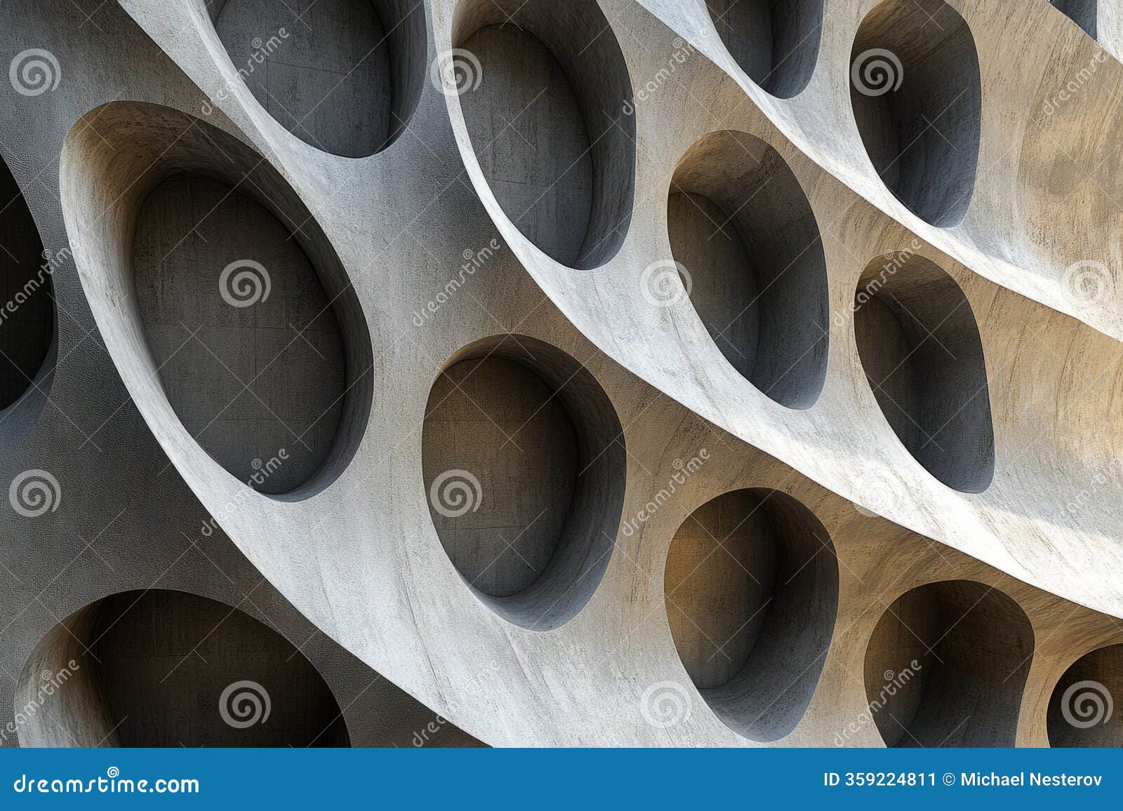 Wavy Concrete Facade with Round Holes Creating an Abstract ...