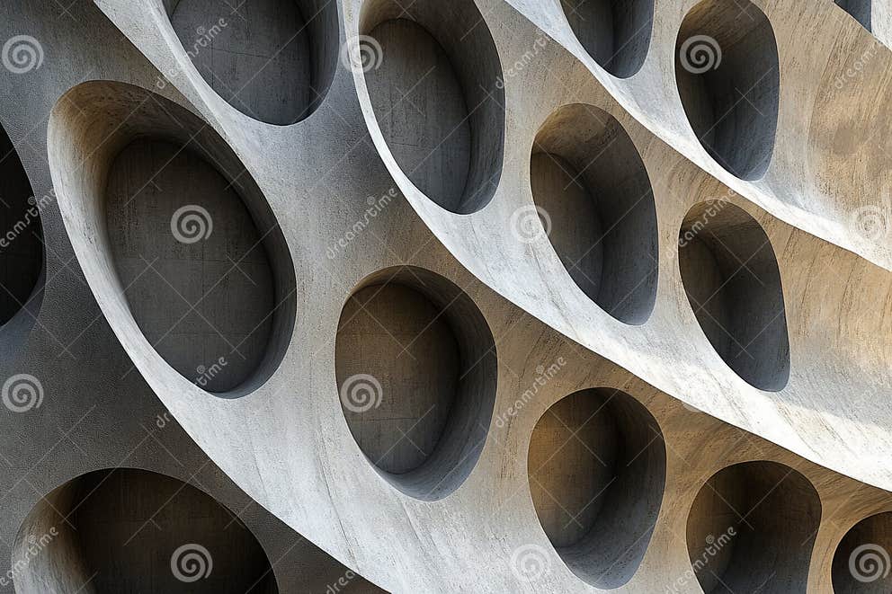 Wavy Concrete Facade with Round Holes Creating an Abstract ...