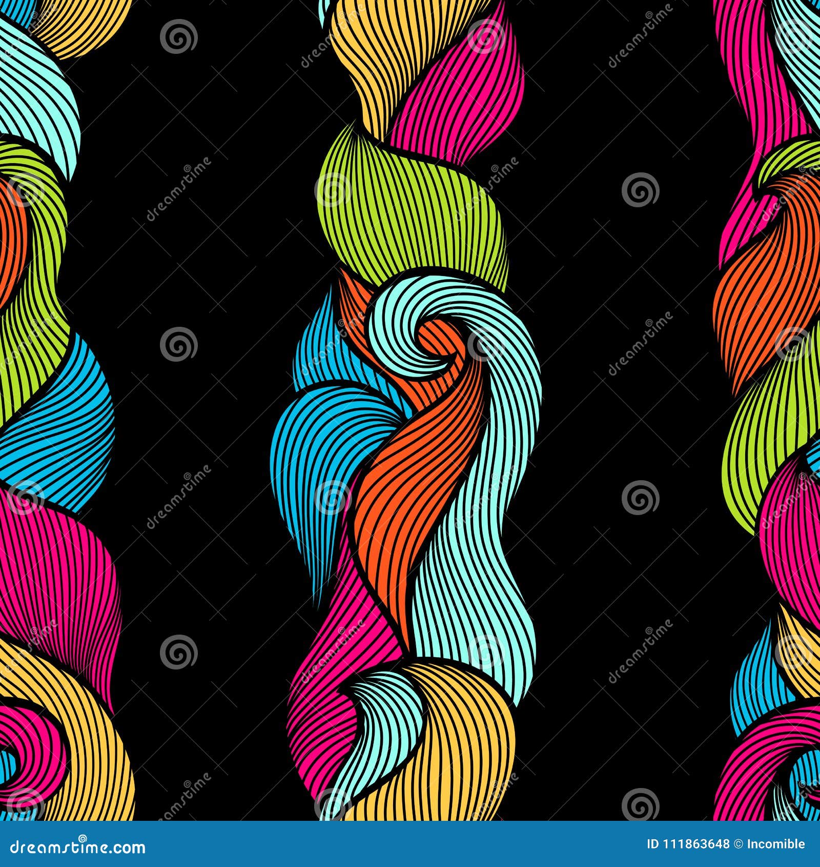 Wavy Curled Seamless Pattern. Abstract Outline Colorful Texture Vector ...