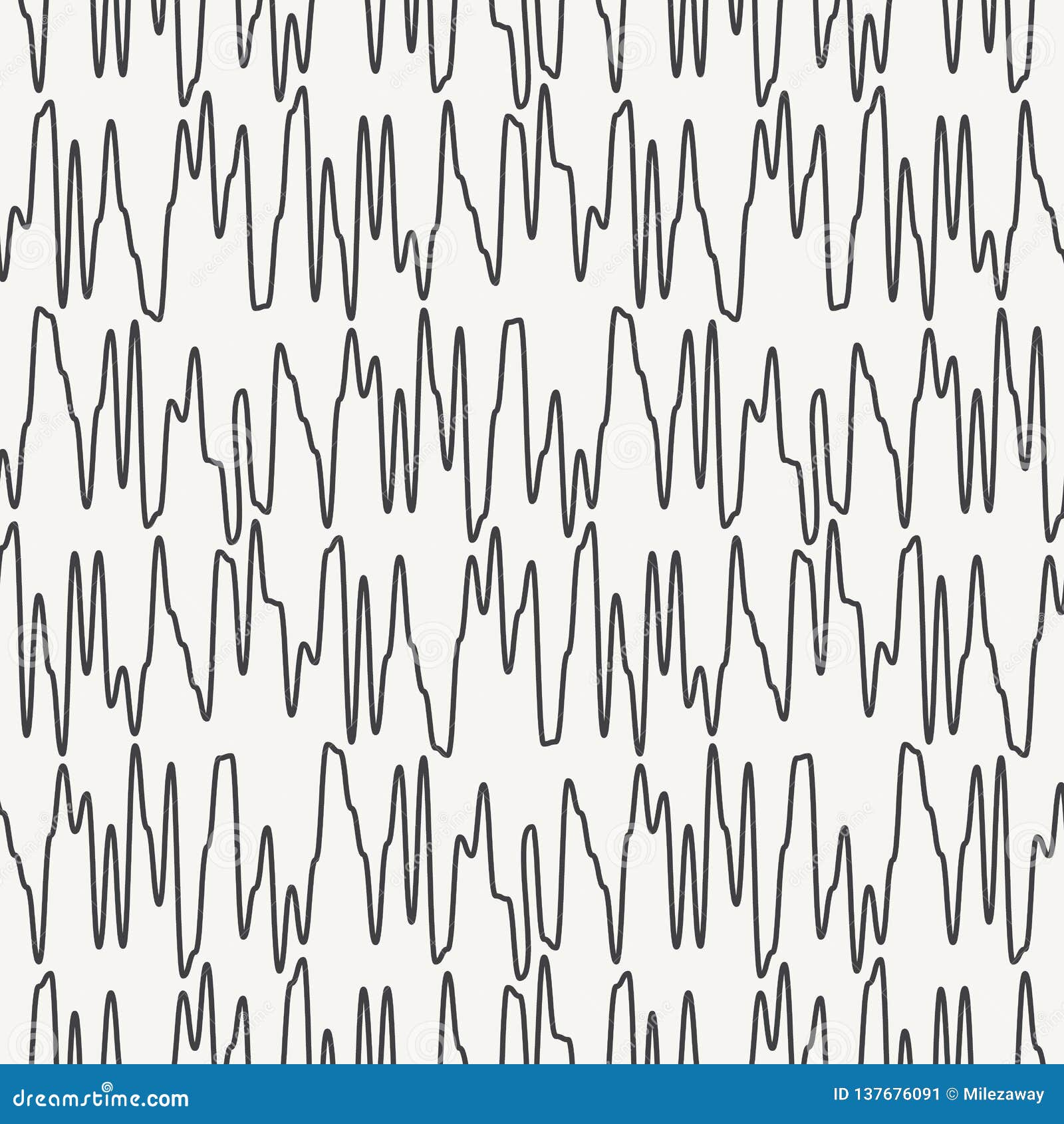 Wavy Curved Zig Zag Lines Seamless Vector Pattern. Hand Drawn Dynamic ...