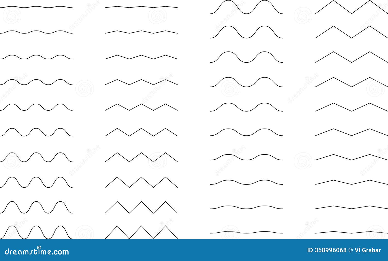 Wavy, Curvy, Zigzag Minimalist Lines. Simple Black Undulate Borders ...