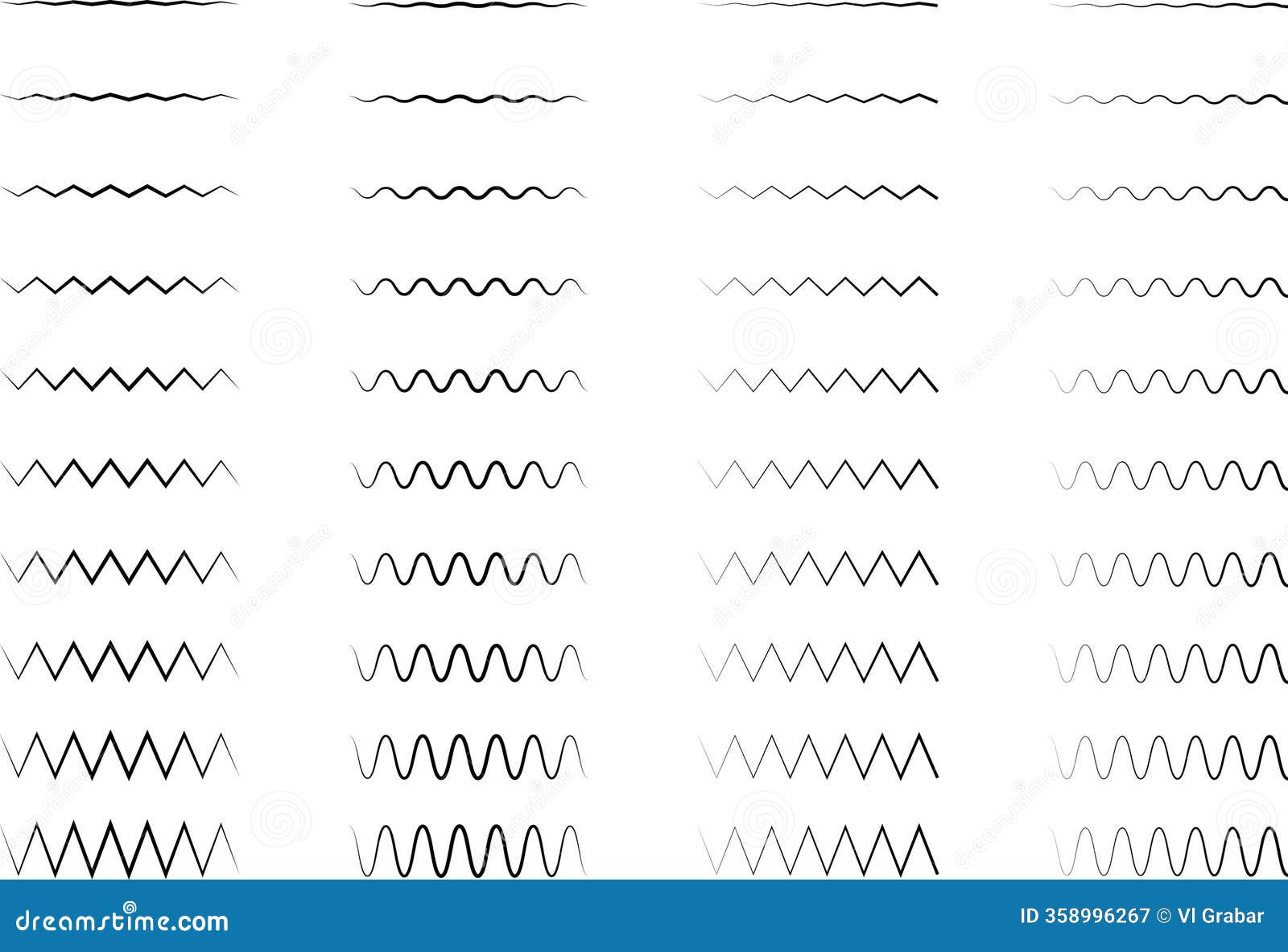 Wavy Curvy Zigzag Criss Cross Horizontal Lines Set - Vector ...