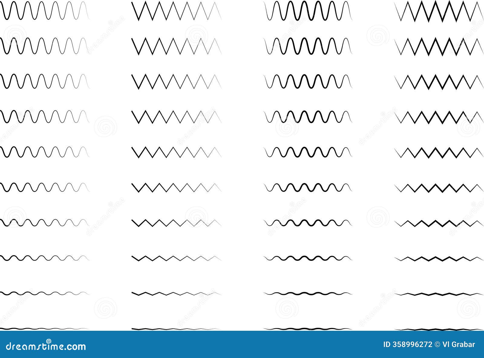 Wavy, Curvy, Zigzag Minimalist Lines. Simple Black Undulate Borders ...