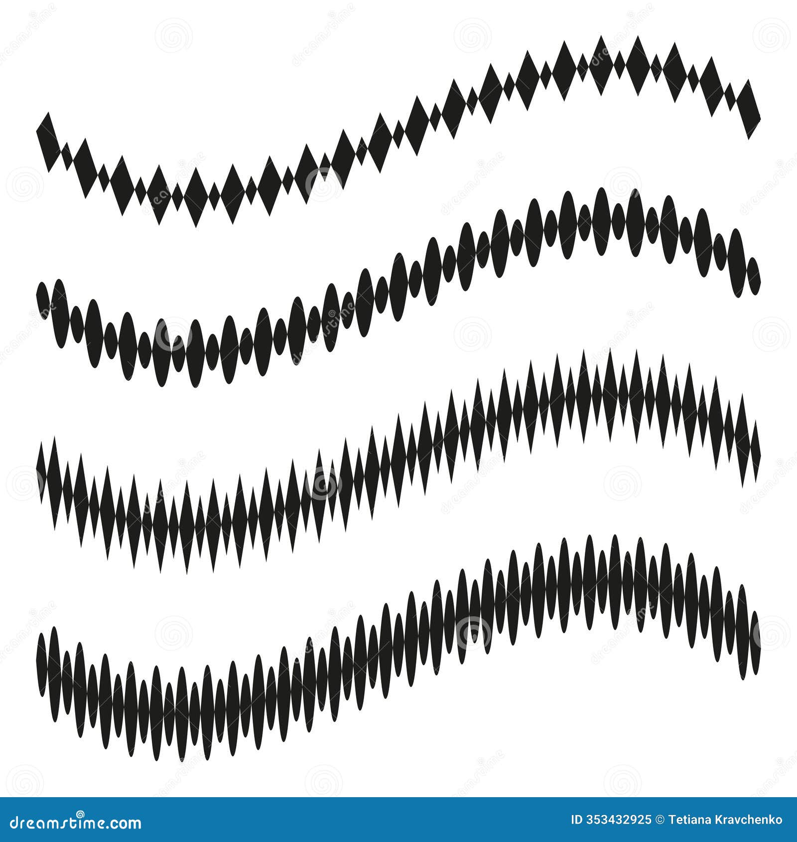 Wavy Diamond Shapes. Curved Black Lines. Abstract Vector Waves ...