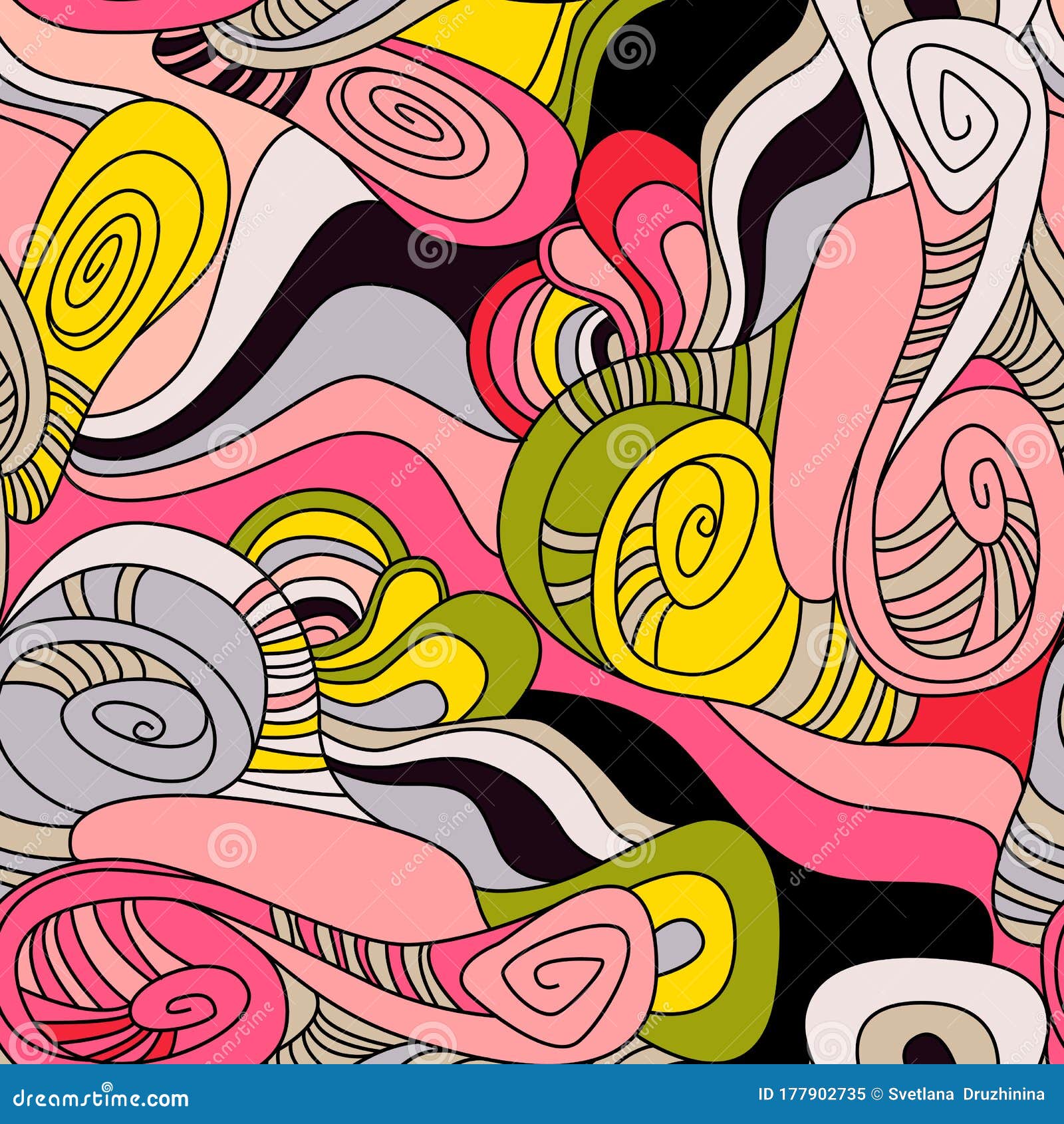 Wavy Distorted Rounds. Seamless Pattern with Deformed Circles. Hand ...