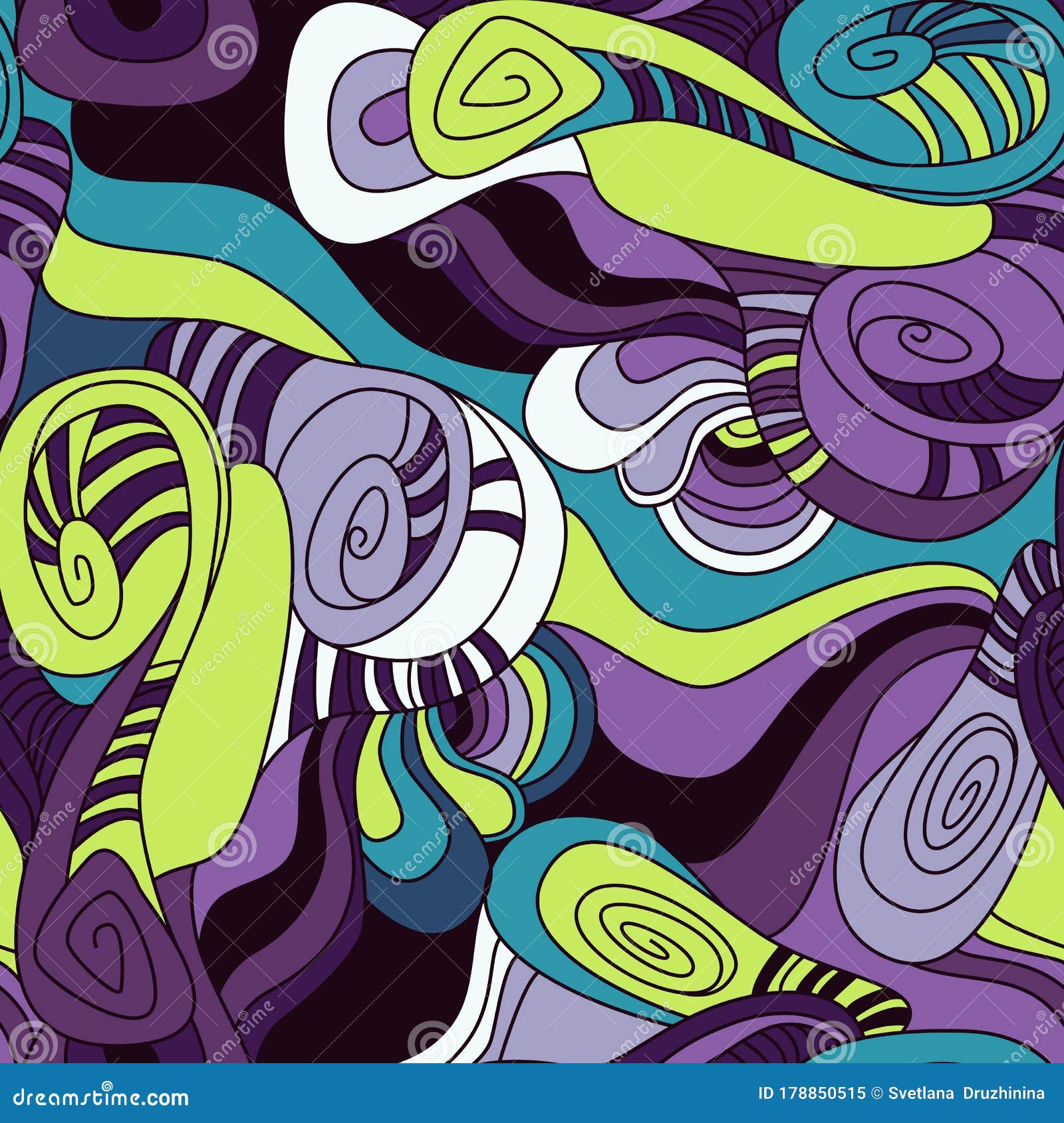 Wavy Distorted Rounds. Seamless Pattern with Deformed Circles. Hand ...