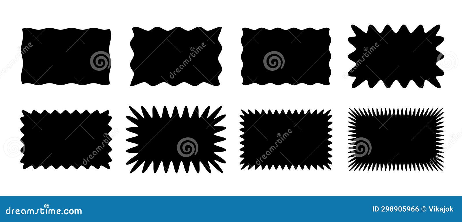 Wavy Edge Rectangle Shape Collection. Black Jagged Rectangular Form Set ...