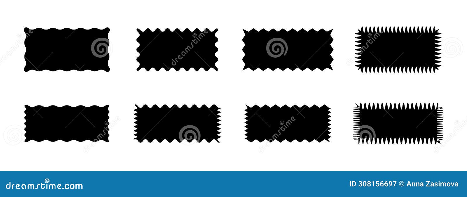 Wavy Edge Rectangular Shapes Set. Jagged Black Rectangular Design ...