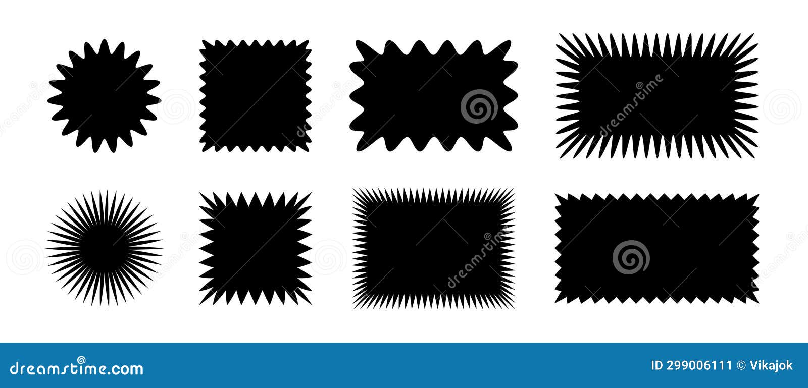 Wavy Edge Shape Collection. Black Jagged Rectangle, Square, Circle Form ...