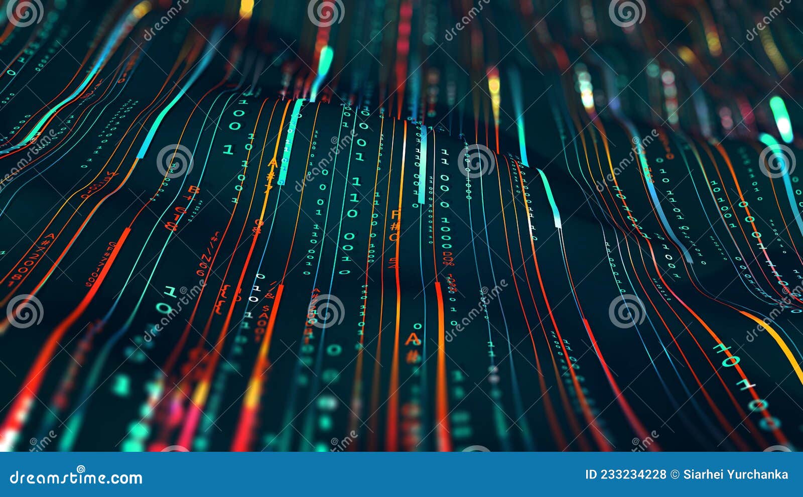 Digital Structure, Big Data Concept 3D Illustration. Coded Data Loop ...