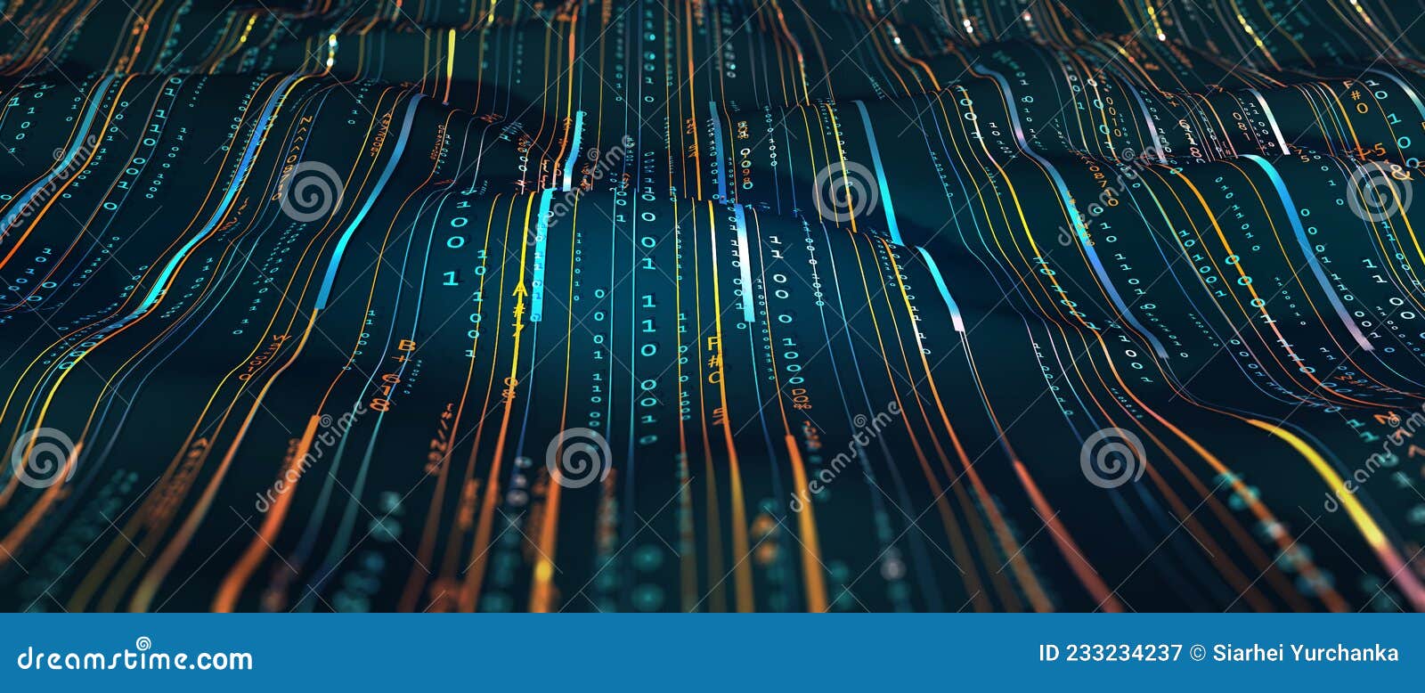 Digital Structure, Big Data Concept 3D Illustration. Coded Data Loop ...