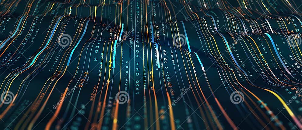 Digital Structure, Big Data Concept 3D Illustration. Coded Data Loop ...