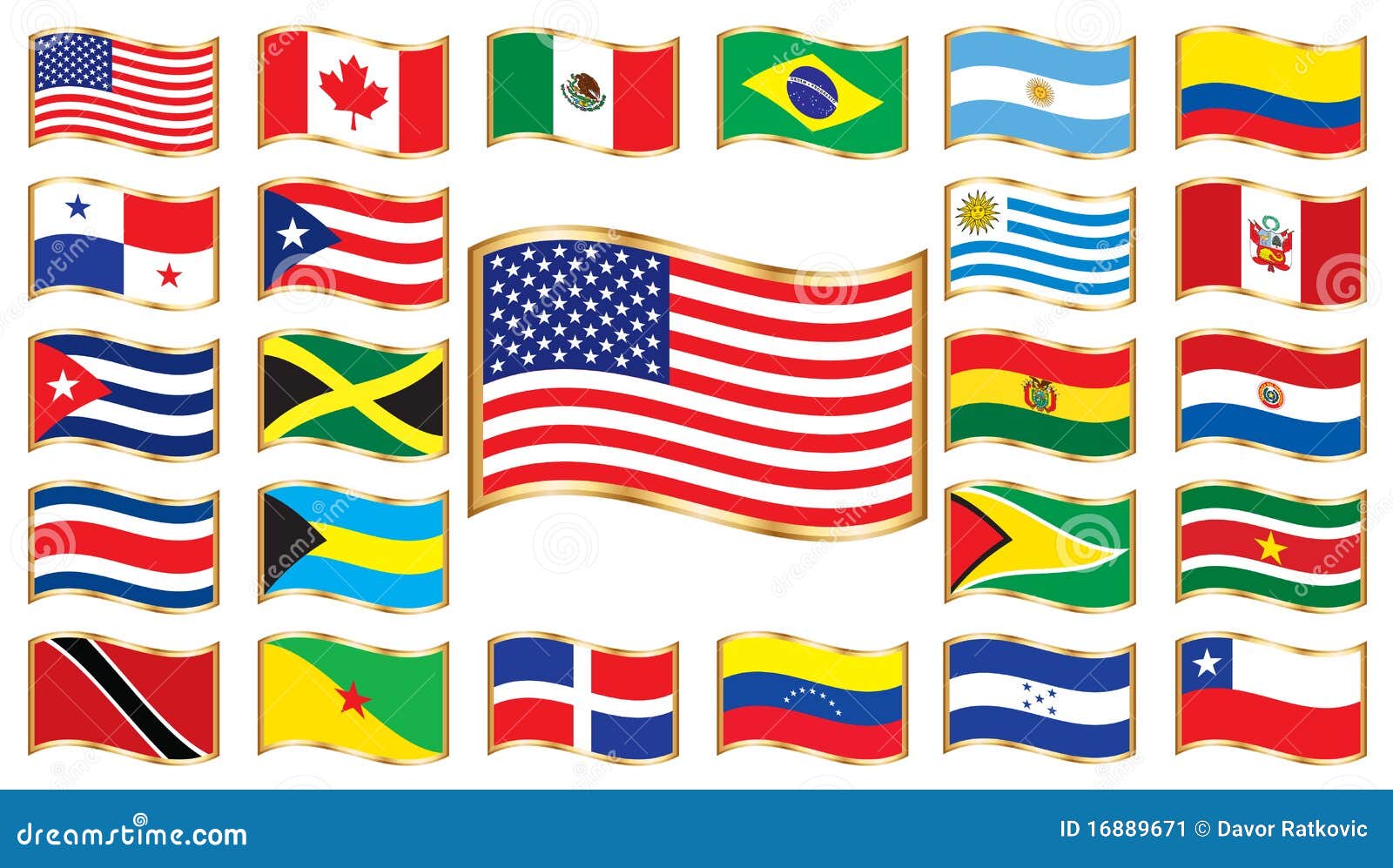 Wavy Flags with Gold Frame - America Stock Vector - Illustration of ...