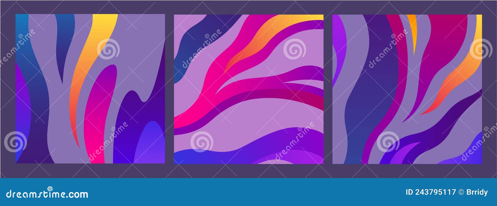 Wavy Flow Backgrounds Set. Vector Colorful Dynamic Bg With Gradient ...