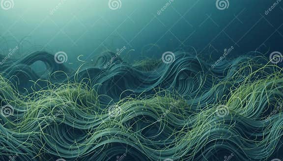Wavy, Flowing Lines Representing Seagrass with a Gradient Ocean ...
