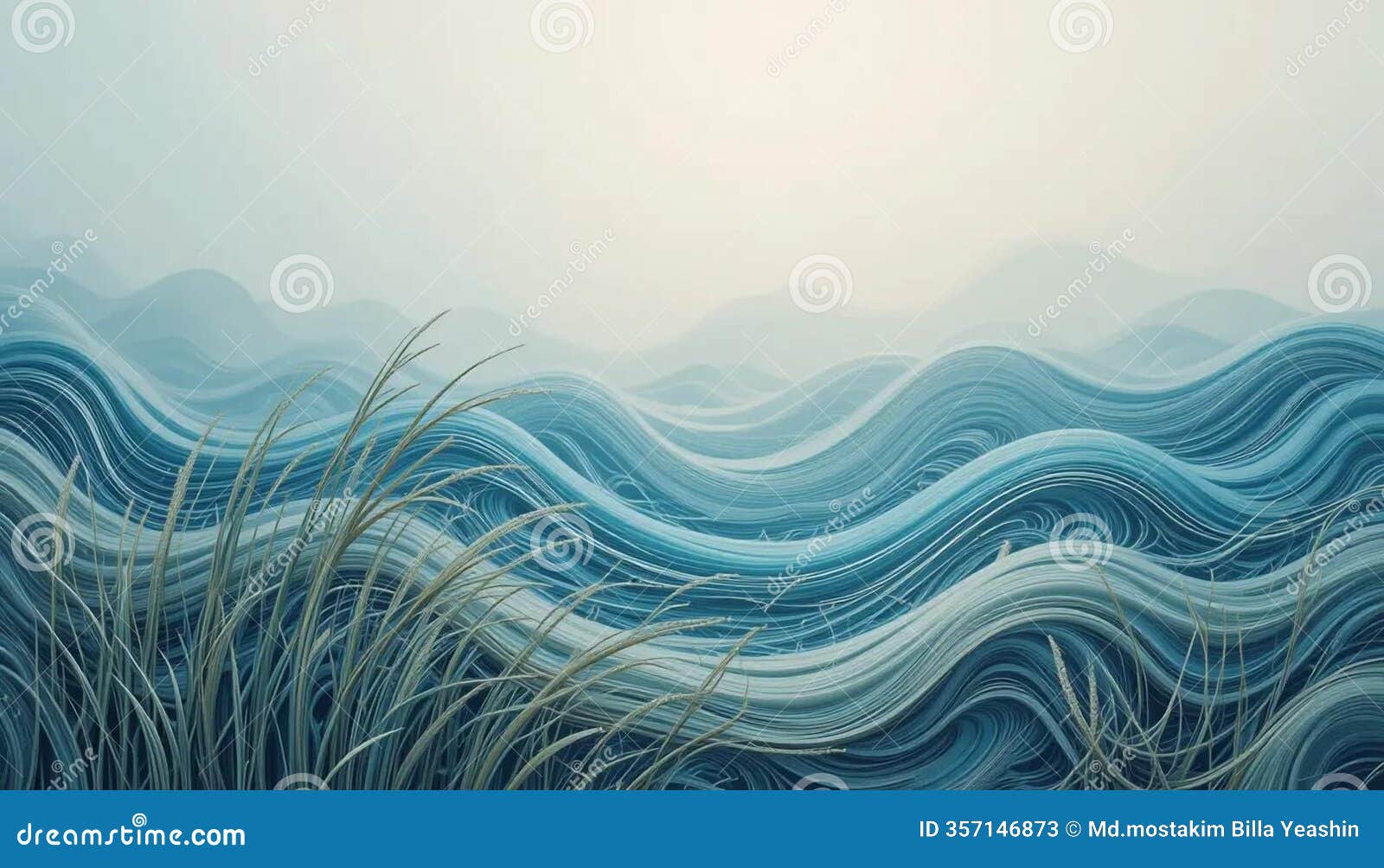 Wavy, Flowing Lines Representing Seagrass with a Gradient Ocean ...