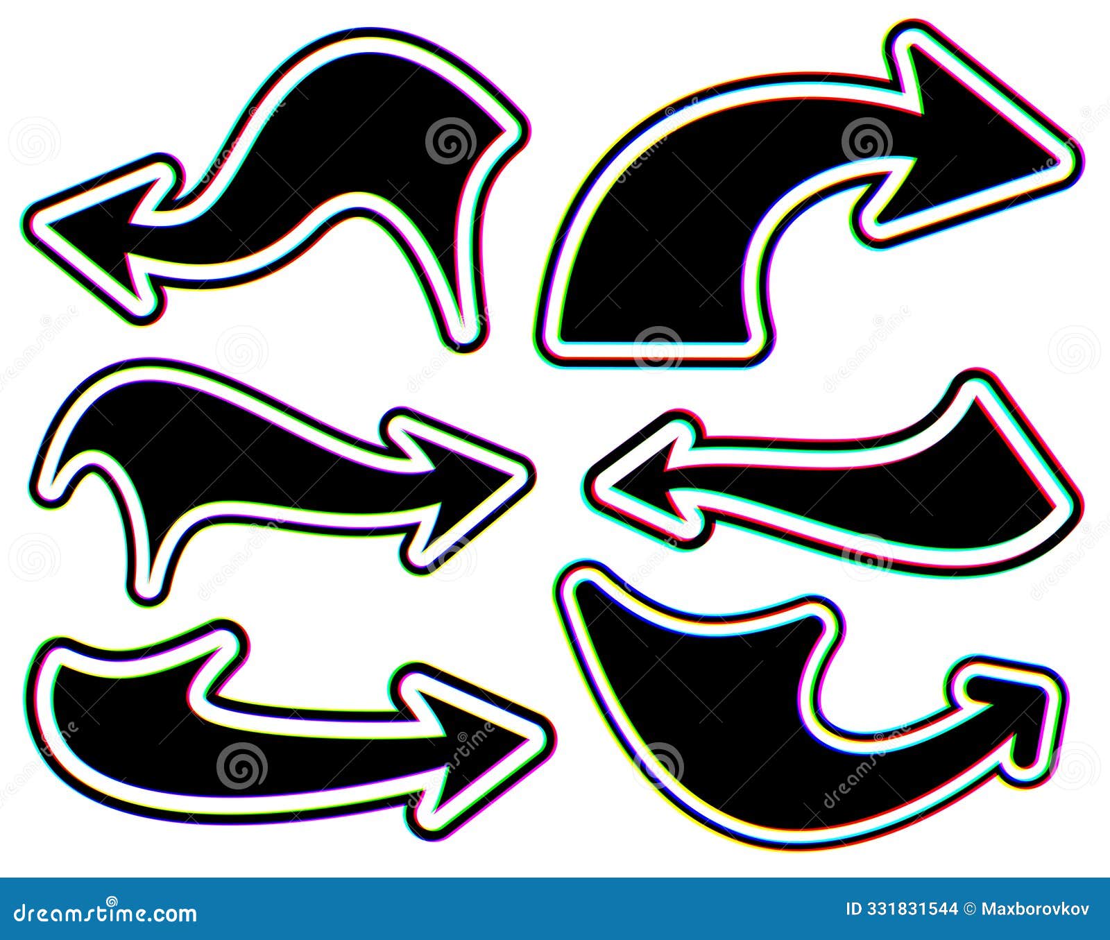 Wavy Glitch Effect Arrows With Bold Distortion Vector Illustration ...