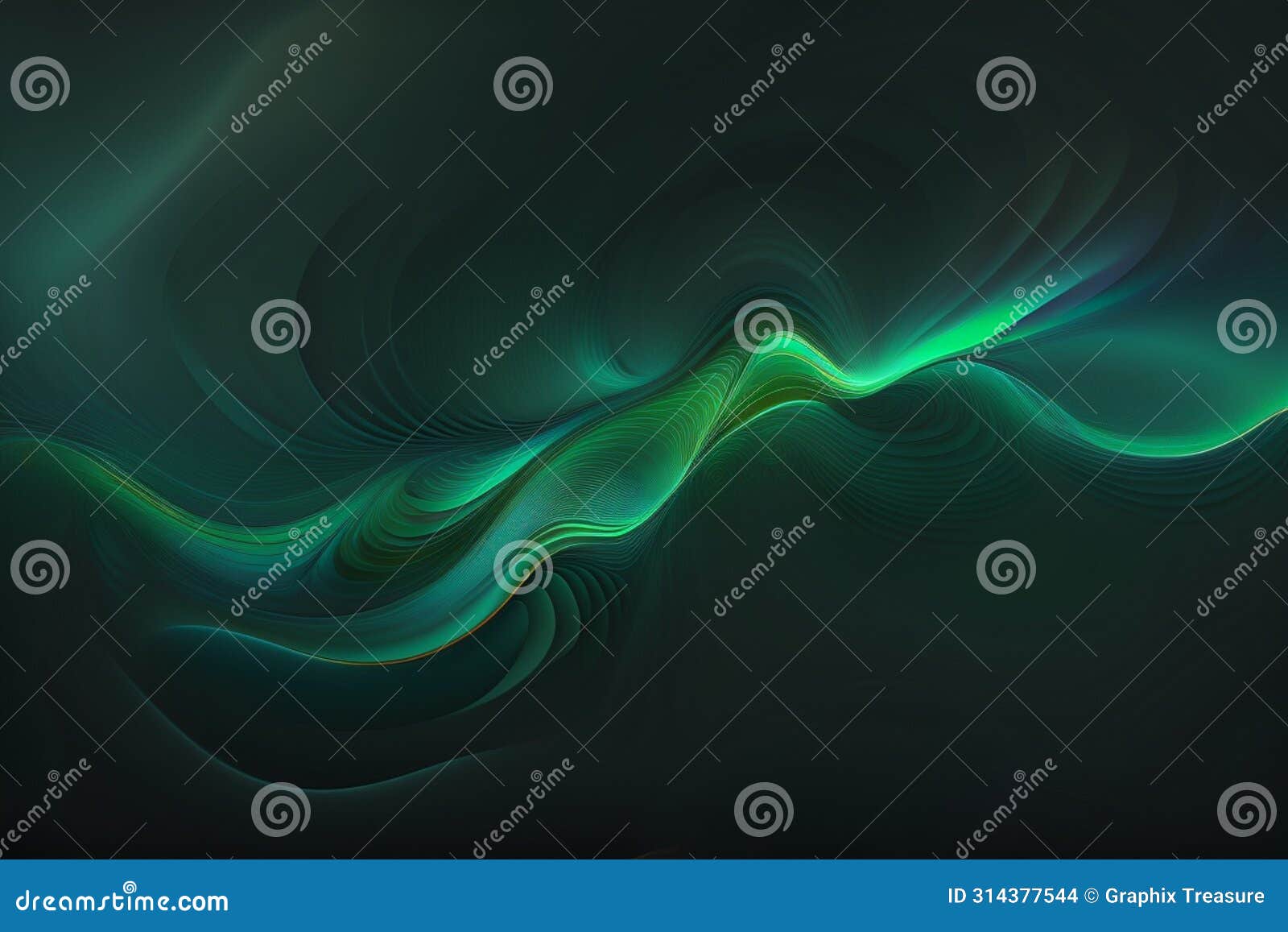 Wavy Green Light Flares Landscape in Dark Background Generative AI ...