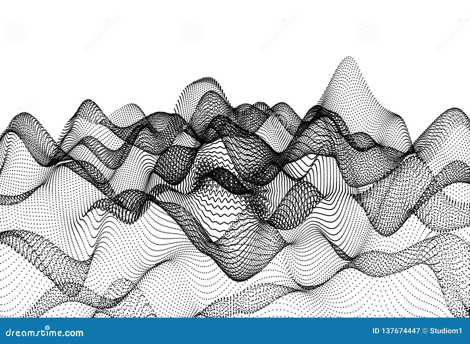 Wavy Grid Background. 3d Abstract Vector Illustration with Particle ...