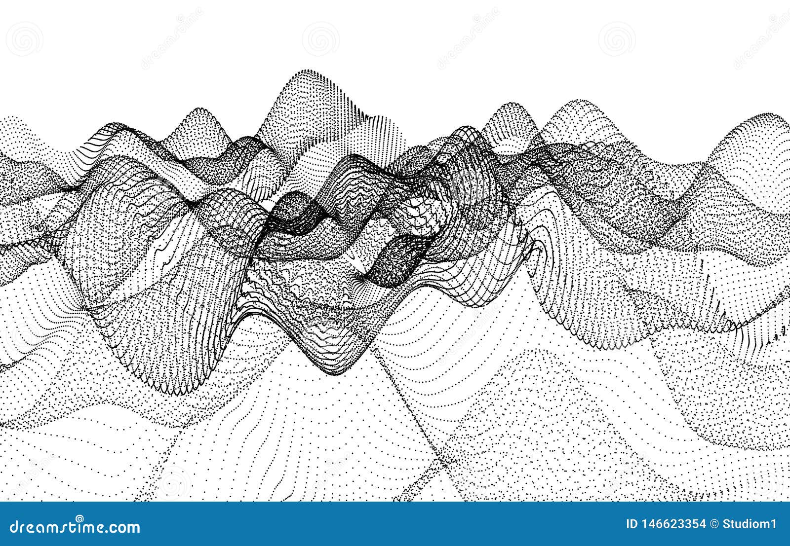 Wavy Grid Background. 3d Abstract Vector Illustration with Particle ...