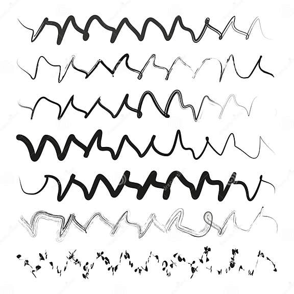 Wavy Hand Drawn Lines. Artistic Brush Strokes. Abstract Vector Elements. Black White Pattern ...