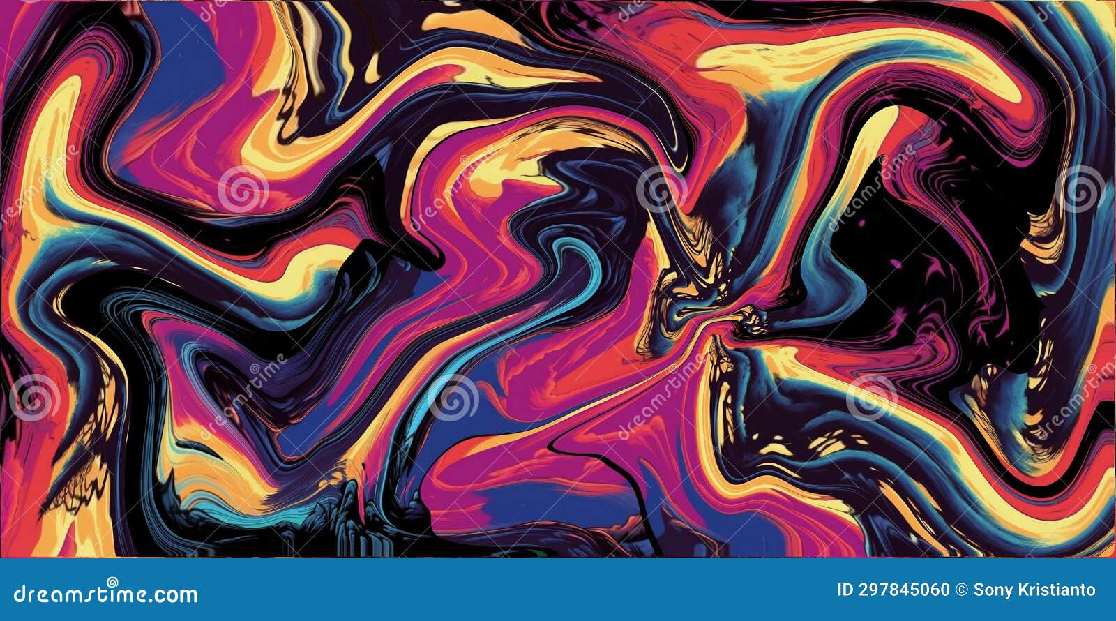 Wavy Ink Liquid Pattern. Unique Red Yellow Blue Distorted Line Wave ...