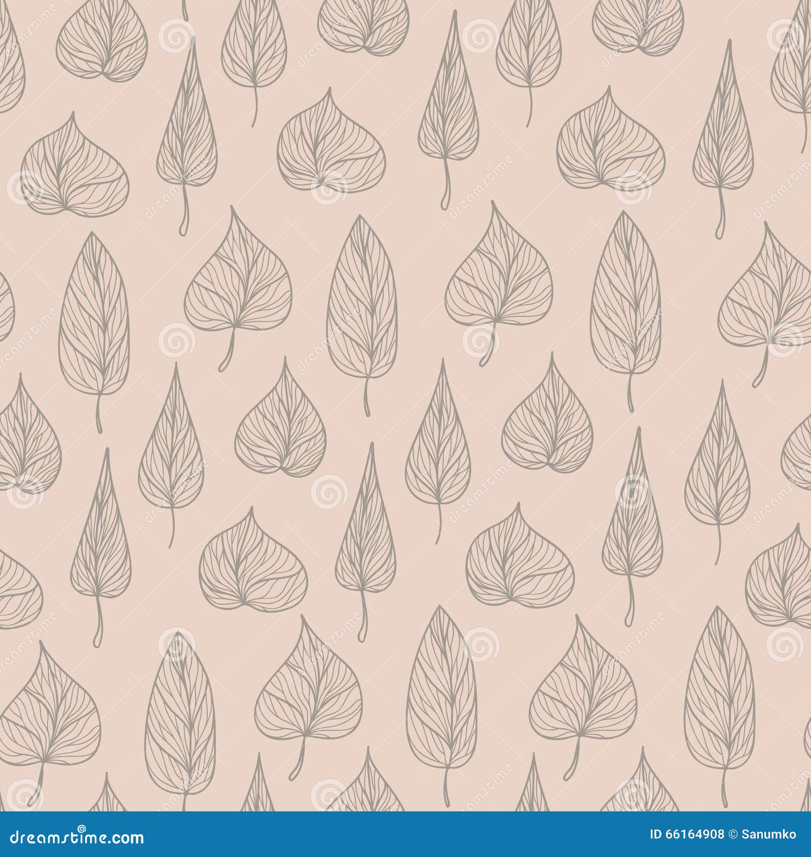 Wavy Leaves Doodle Pattern stock vector. Illustration of doodle - 66164908