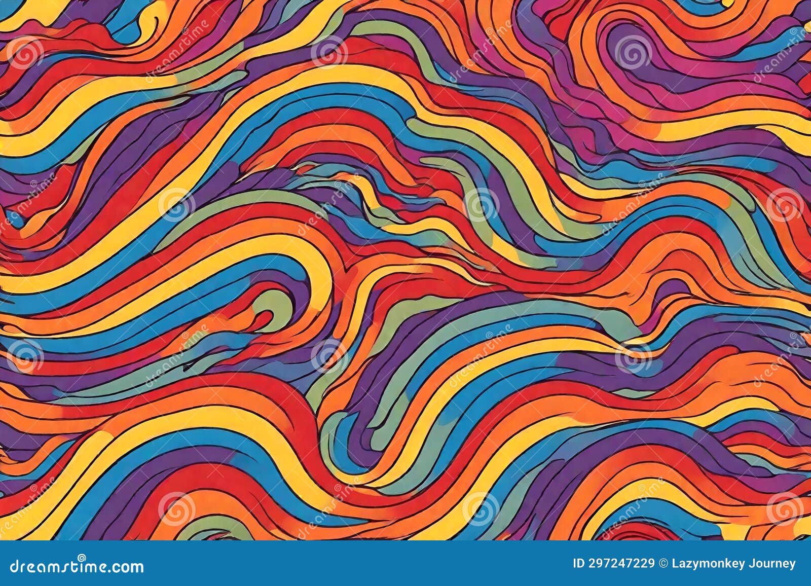 Wavy Line Design in 1970s Hippie Retro Style Stock Illustration ...